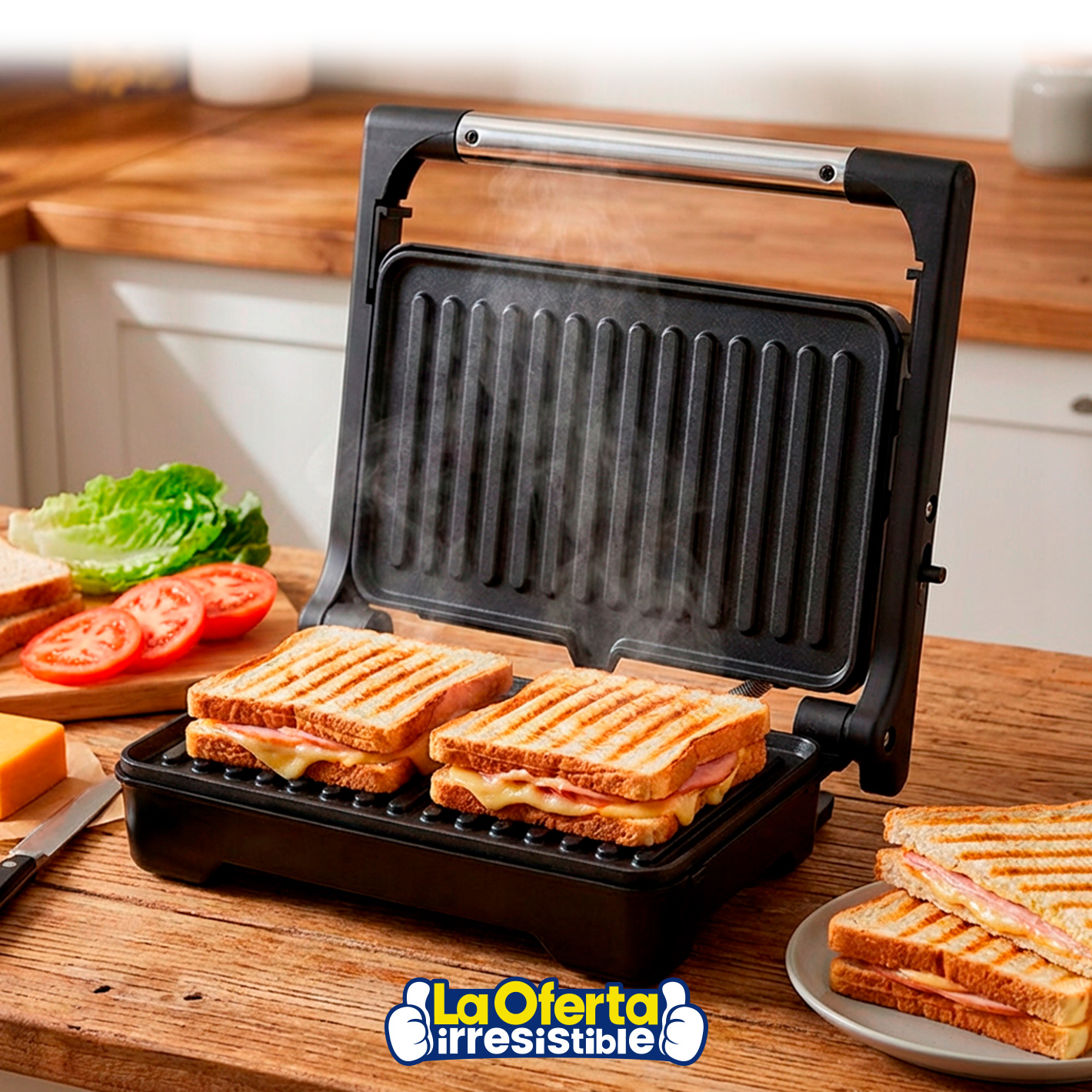 Sandwichera Prensa Grill Doble ALLIED 1500W Antiadherente y con Mango ...