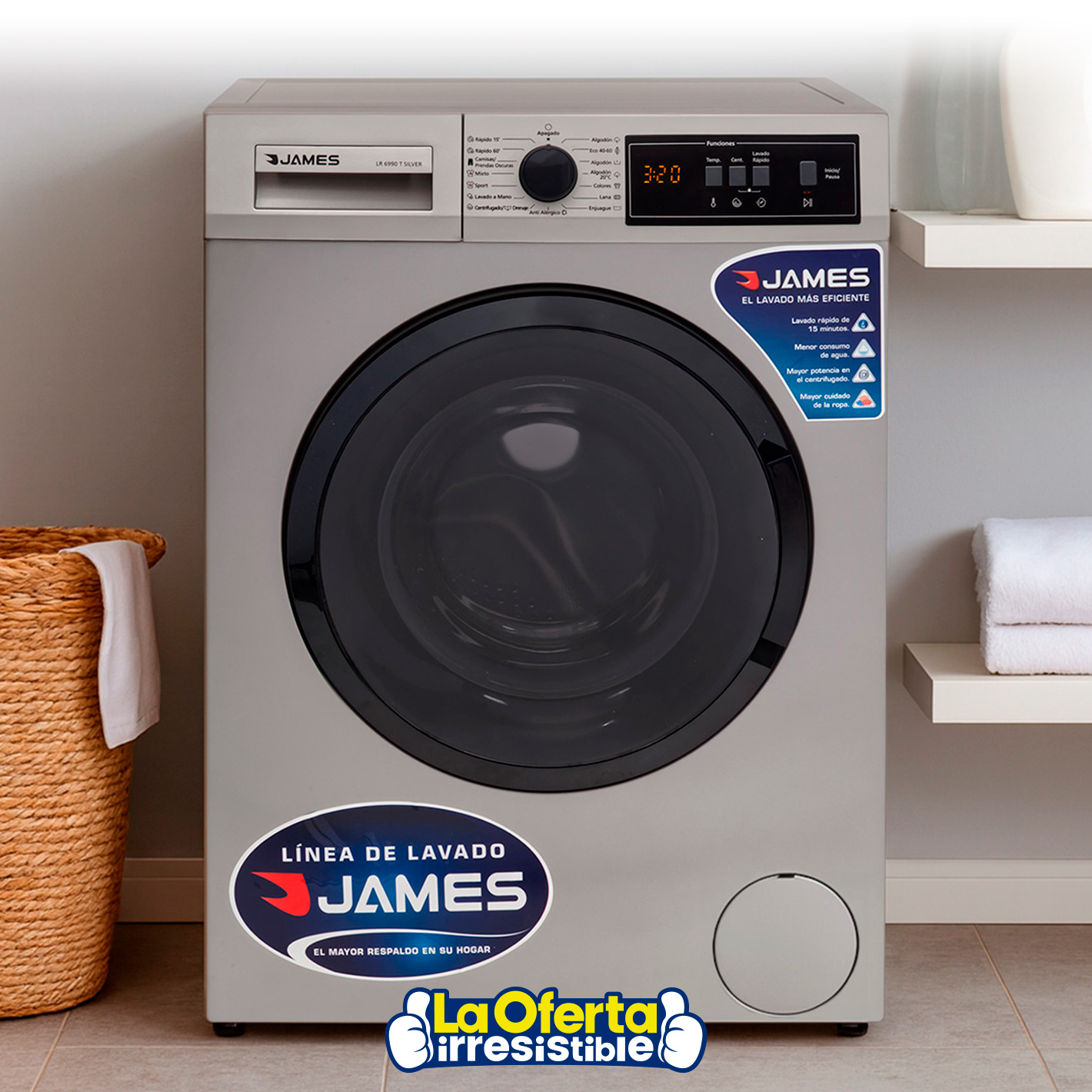Lavarropas James LR 6990 Silver con 6Kg de Capacidad y 15 Programas ...