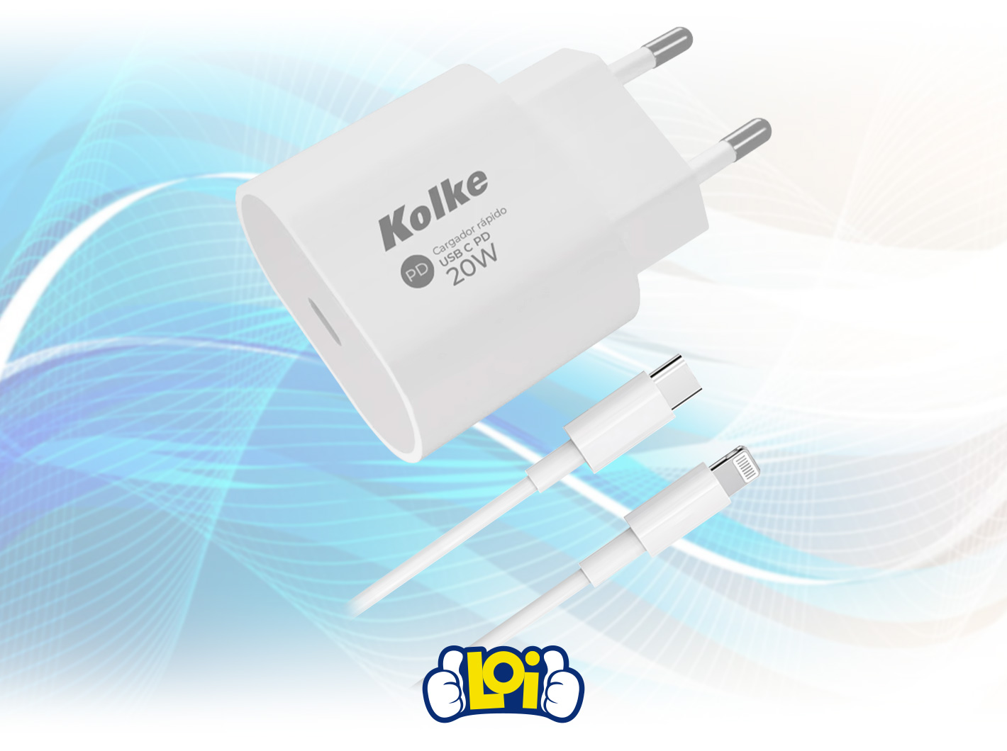 Cargador Rápido de Pared KOLKE 20W USB-C a Lightning, oferta LOi.