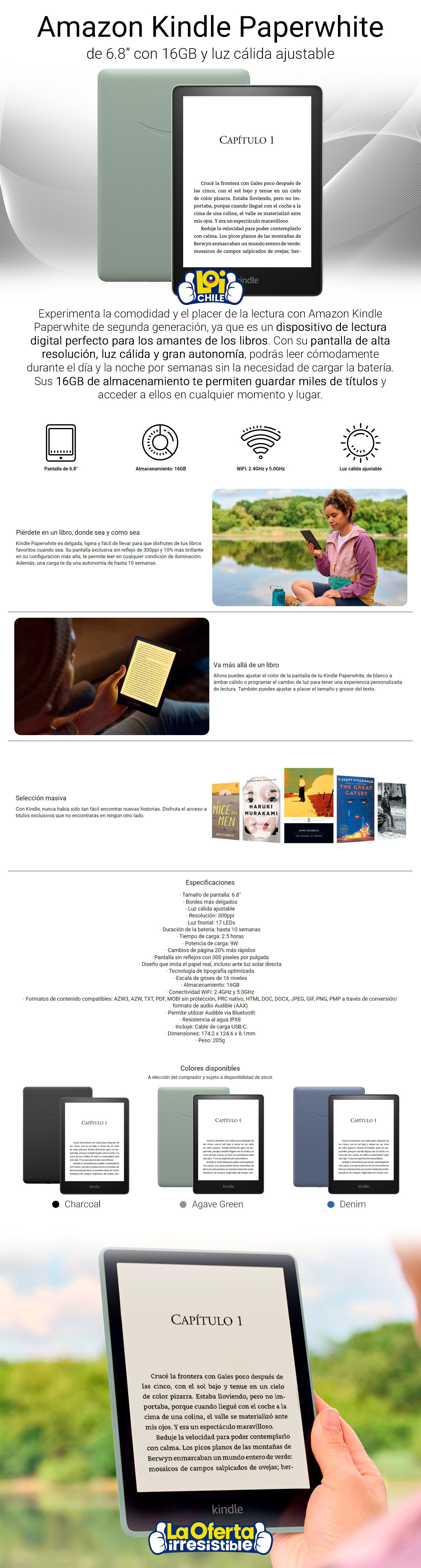 AMAZON Amazon Kindle Paperwhite 2023 16GB USB-C Agave Green | falabella.com