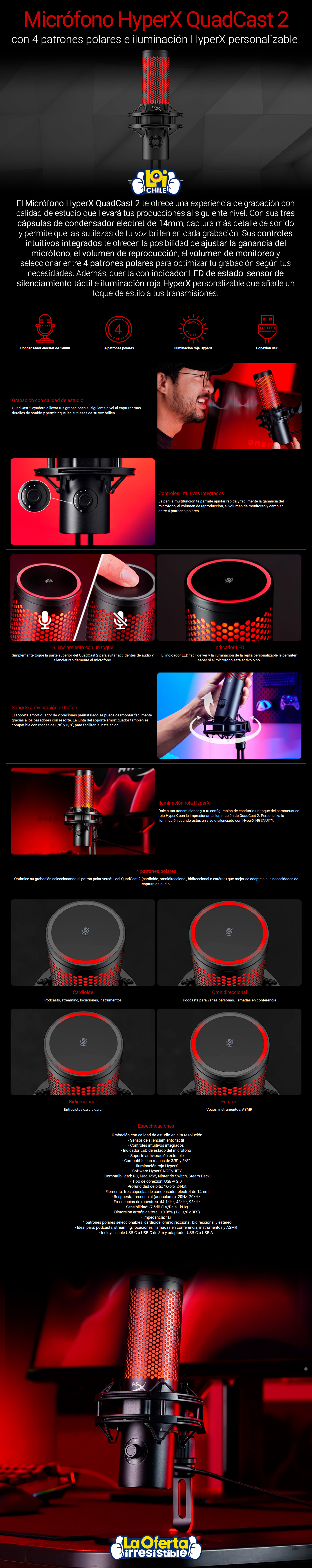 HYPERX Micrófono Profesional Gamer Hyperx Quadcast 2 Negro | falabella.com