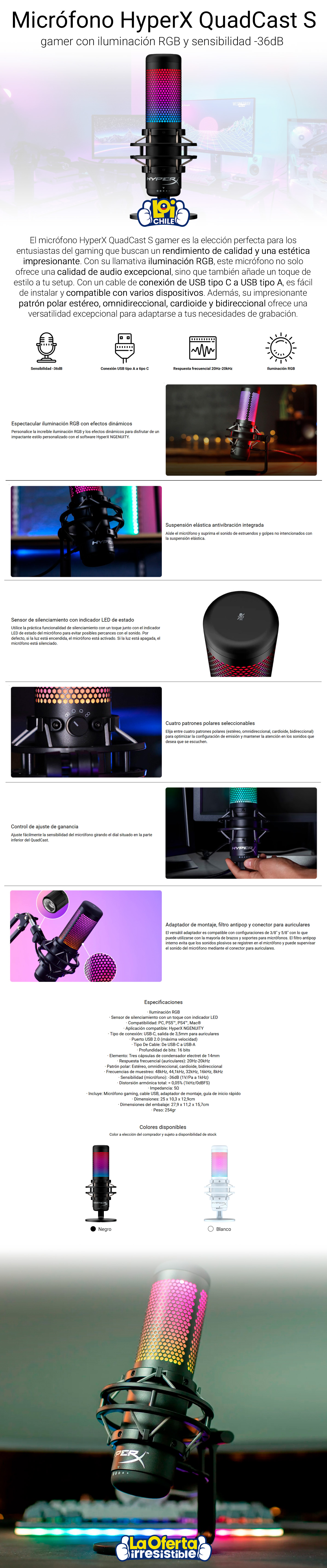 HYPERX Micrófono Profesional Gamer Hyperx Quadcast S RGB Negro ...