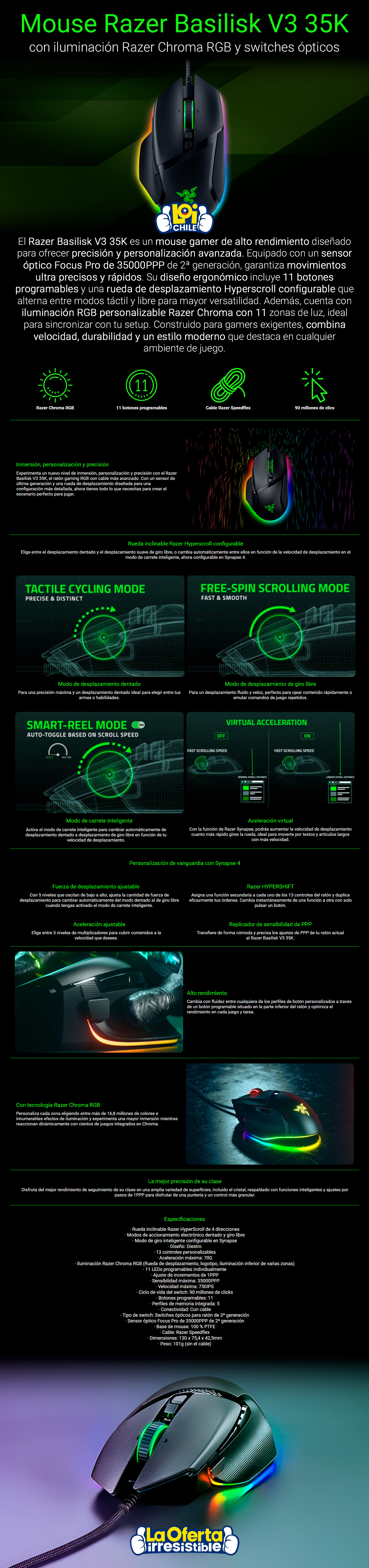 RAZER Mouse Gamer Razer Basilisk V3 35K Black | falabella.com