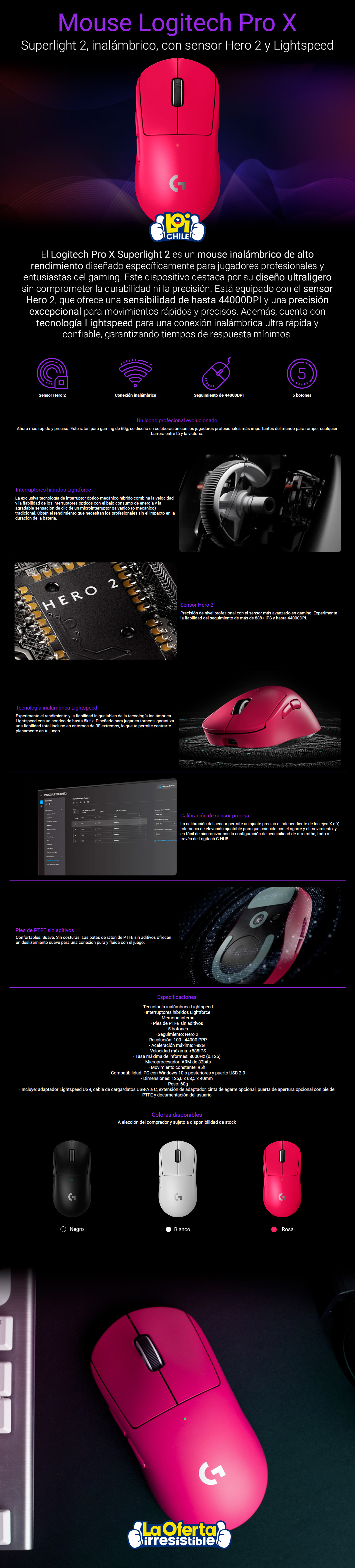 LOGITECH Mouse Gamer Logitech G Pro X Superlight 2 Magenta | falabella.com