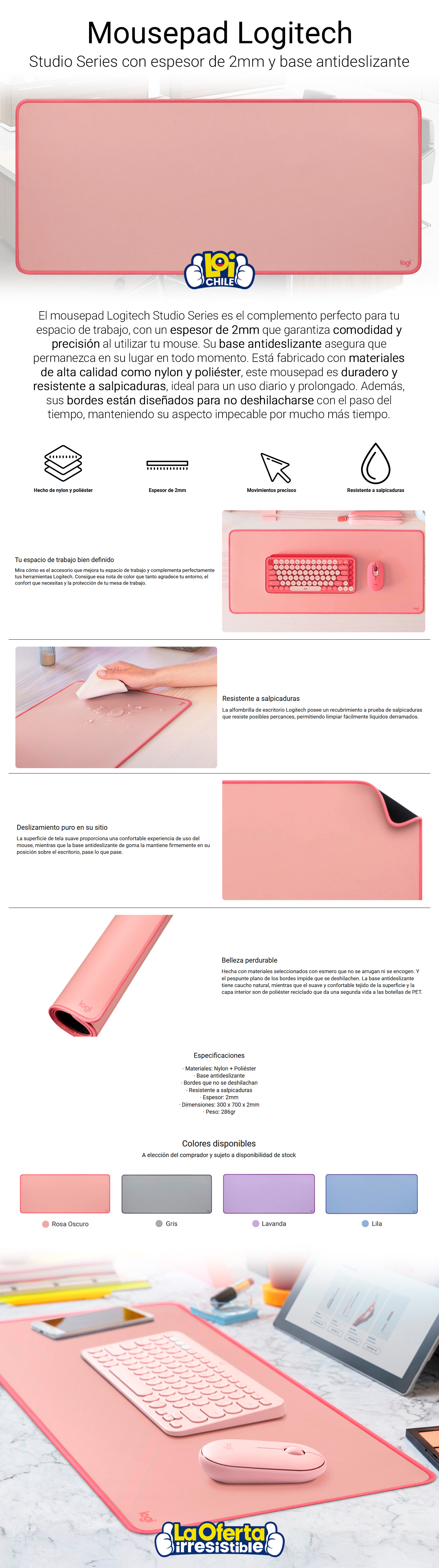 LOGITECH Mousepad Logitech Desk Mat Studio Series 70x30cm Rosa ...