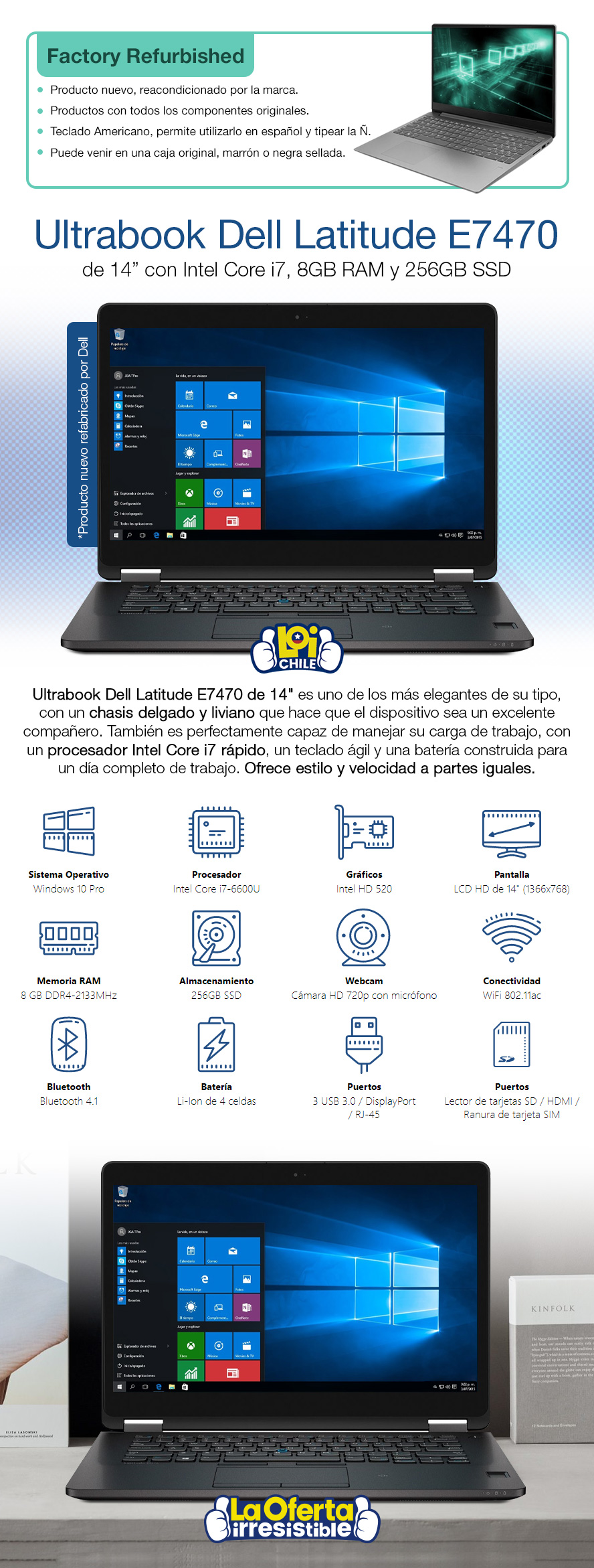 DELL / INTEL CORE™ 7 / 8GB RAM / 256GB SSD / WINDOWS 10 PRO / 14'