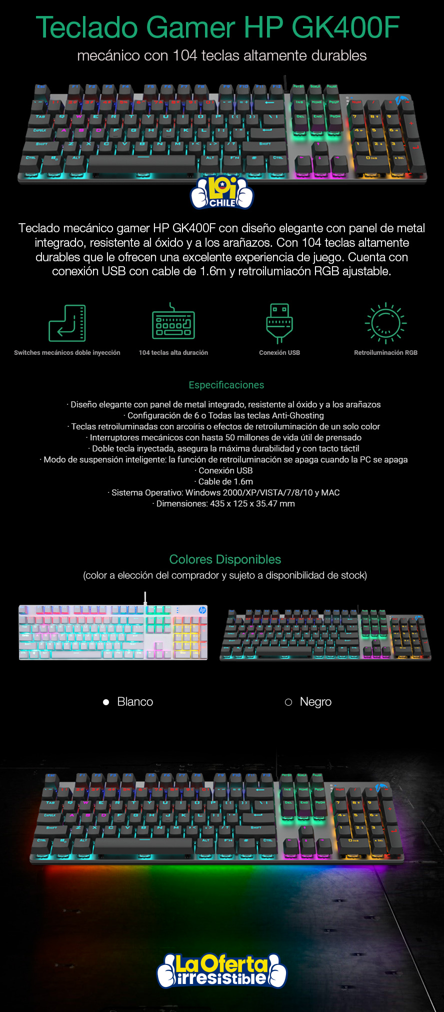 HP Teclado Gamer Mecánico HP GK400F Antighosting RGB Blanco | falabella.com